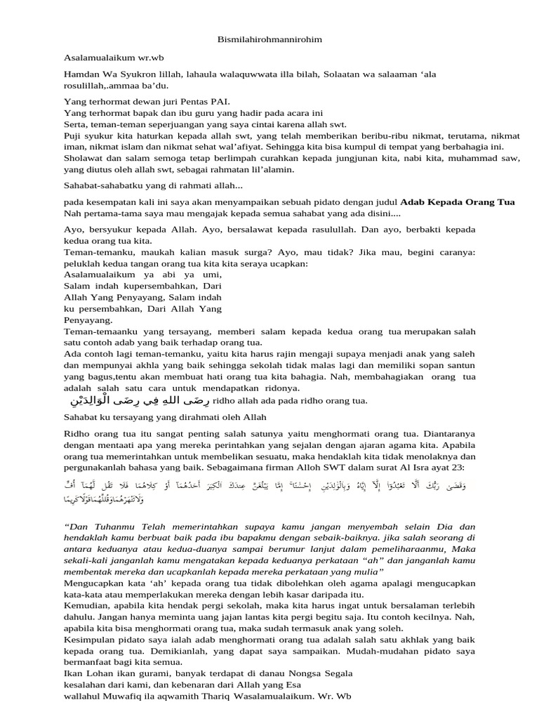 Teks Pidato Untuk Lomba SD | PDF