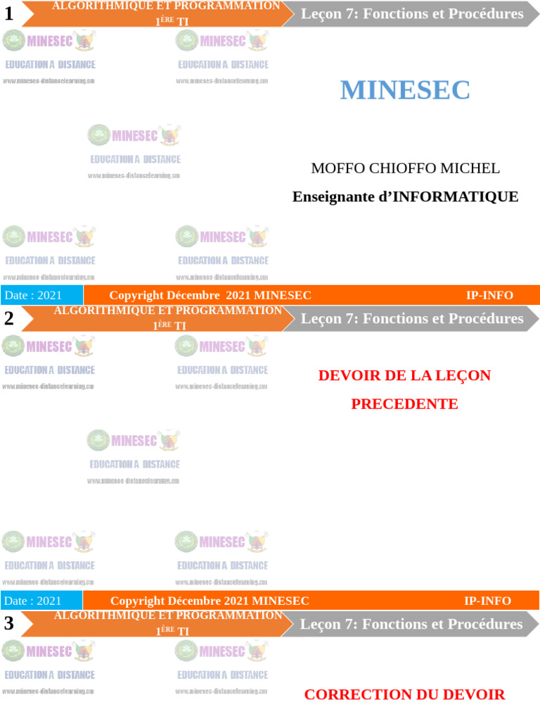 Ip-Info Algorithmique Programmation 1ère Ti Leçon 7 Fonctions Et ...