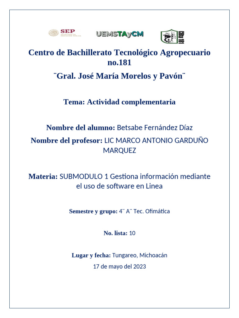 Betsabe Fernandez 10 ACT - Complementaria | PDF