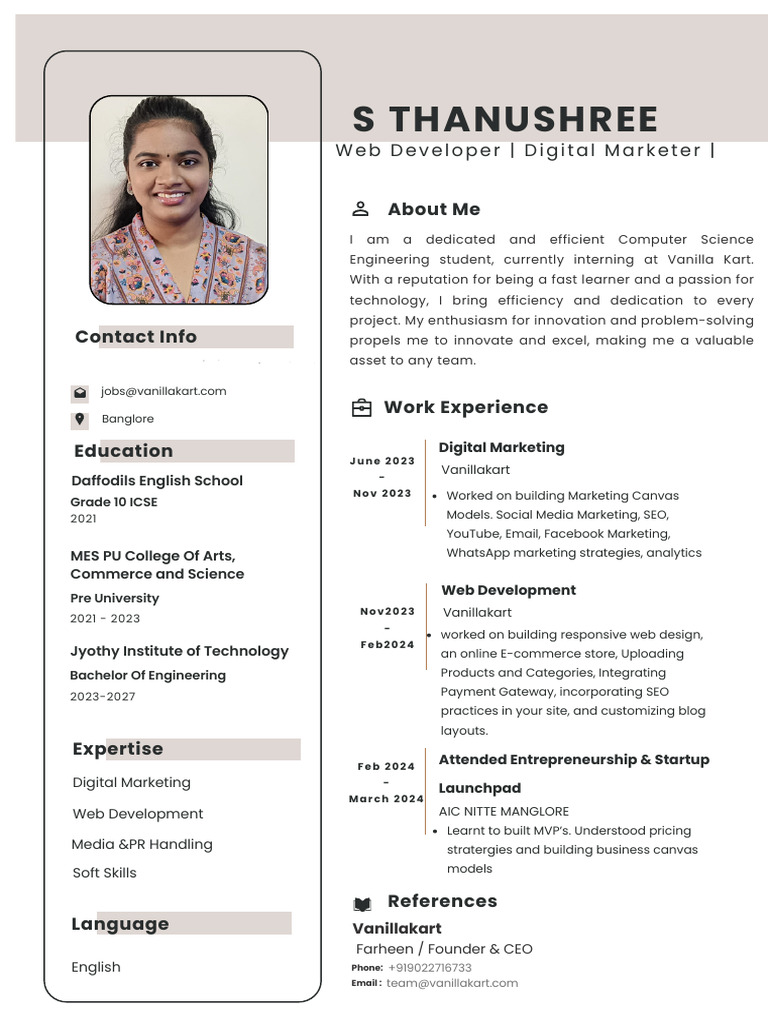 S Thanushree Resume | PDF