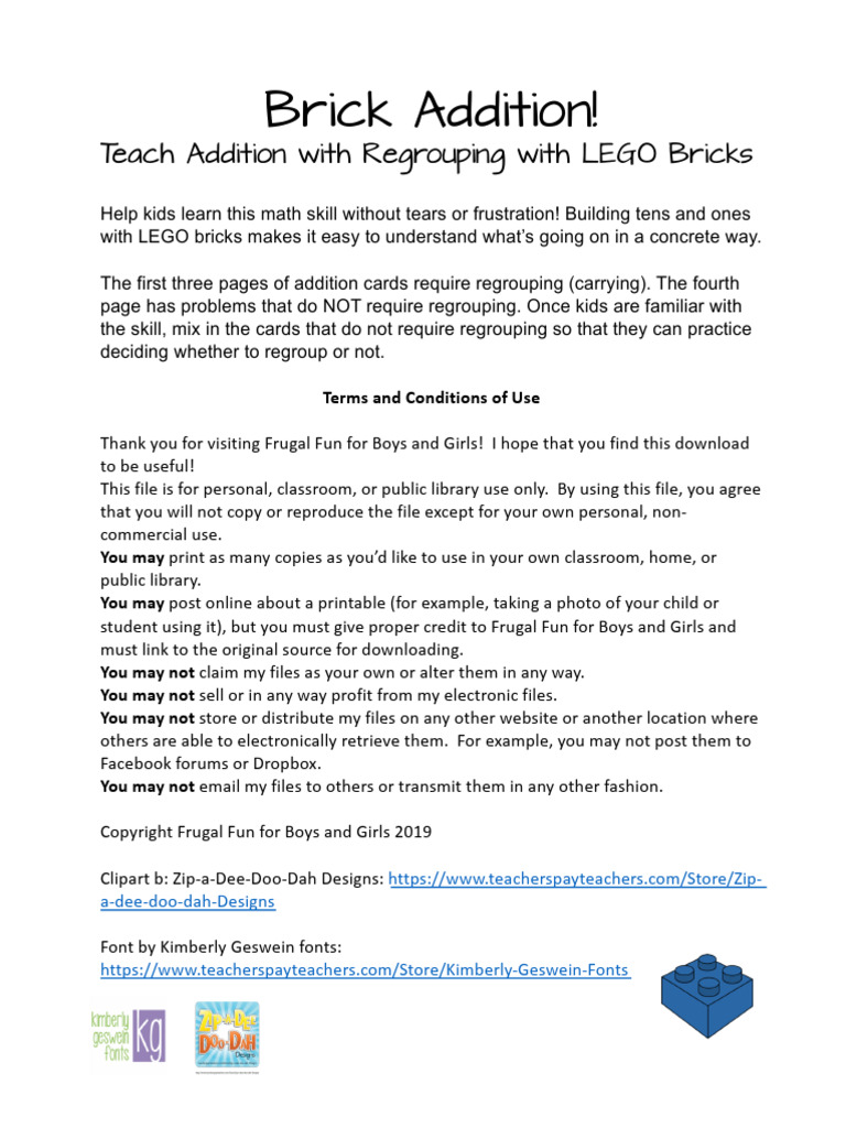 LEGO Addition With Regrouping | PDF