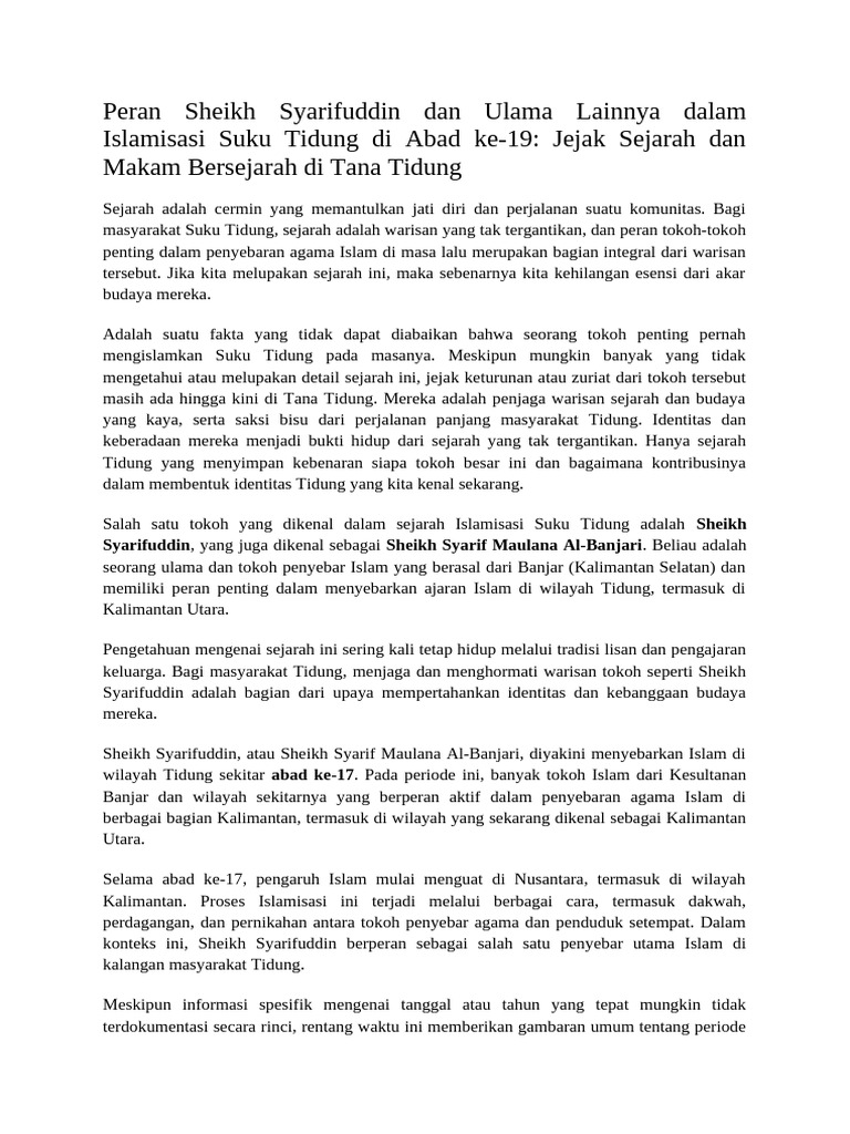 Peran Sheikh Syarifuddin dan Ulama Lainnya dalam Islamisasi Suku Tidung ...