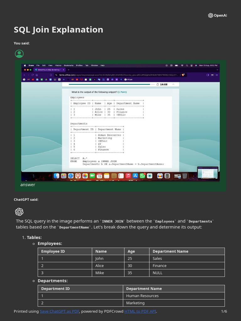 SQL Join Explanation | PDF