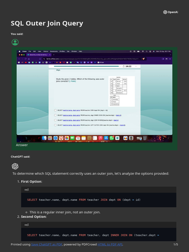 SQL Outer Join Query | PDF