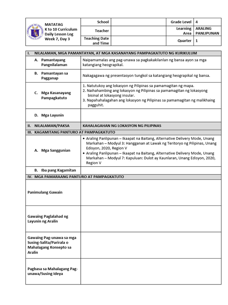 DLL Matatag AP - 4 - Q1 - W7 - Day 3 | PDF