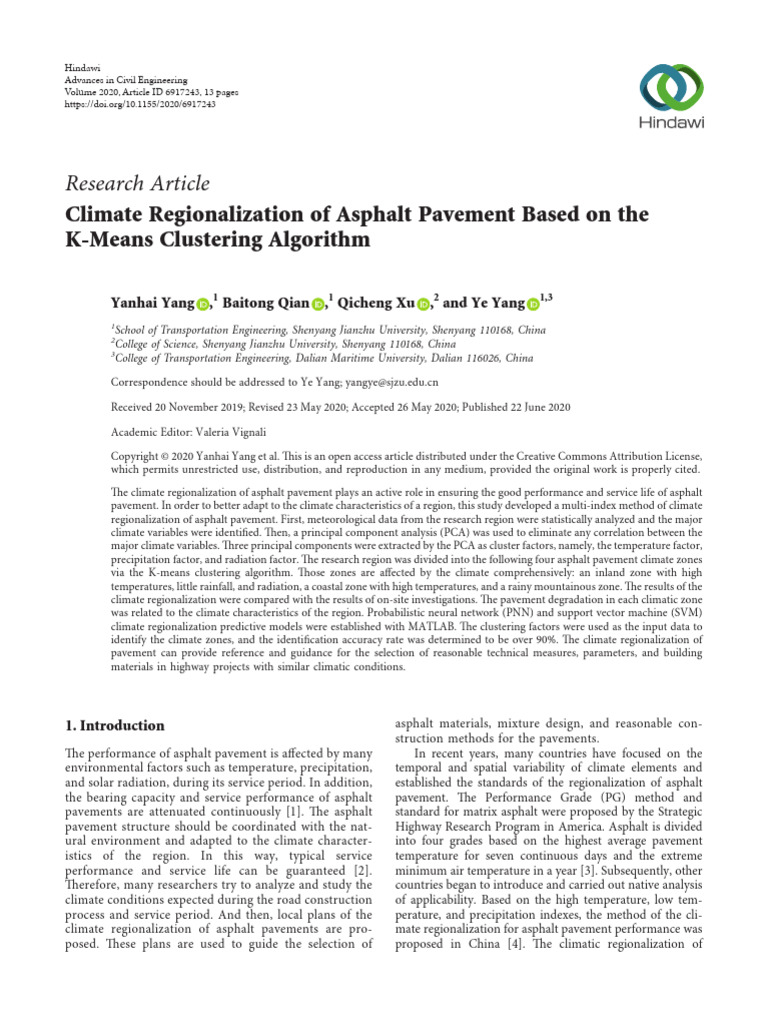 Research Article Climate Regionalization Of Asphalt Pavement Based On