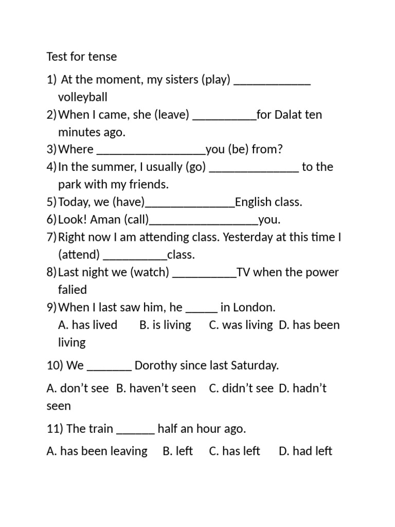Test For Tense | PDF