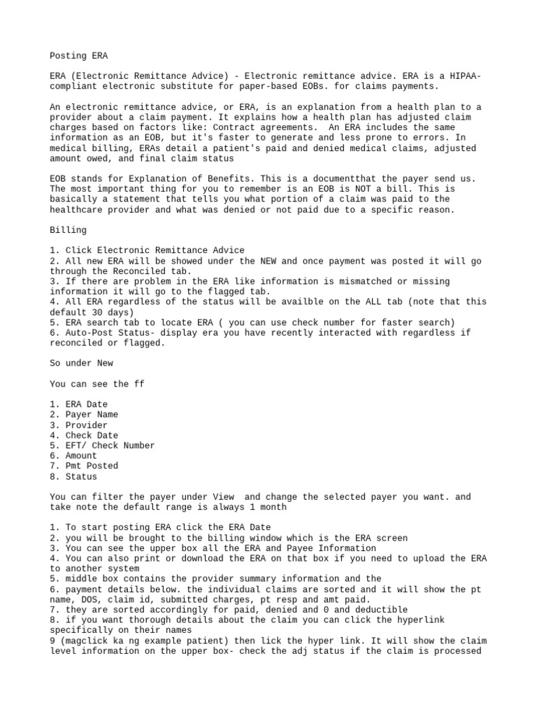 payment posting ERA | PDF