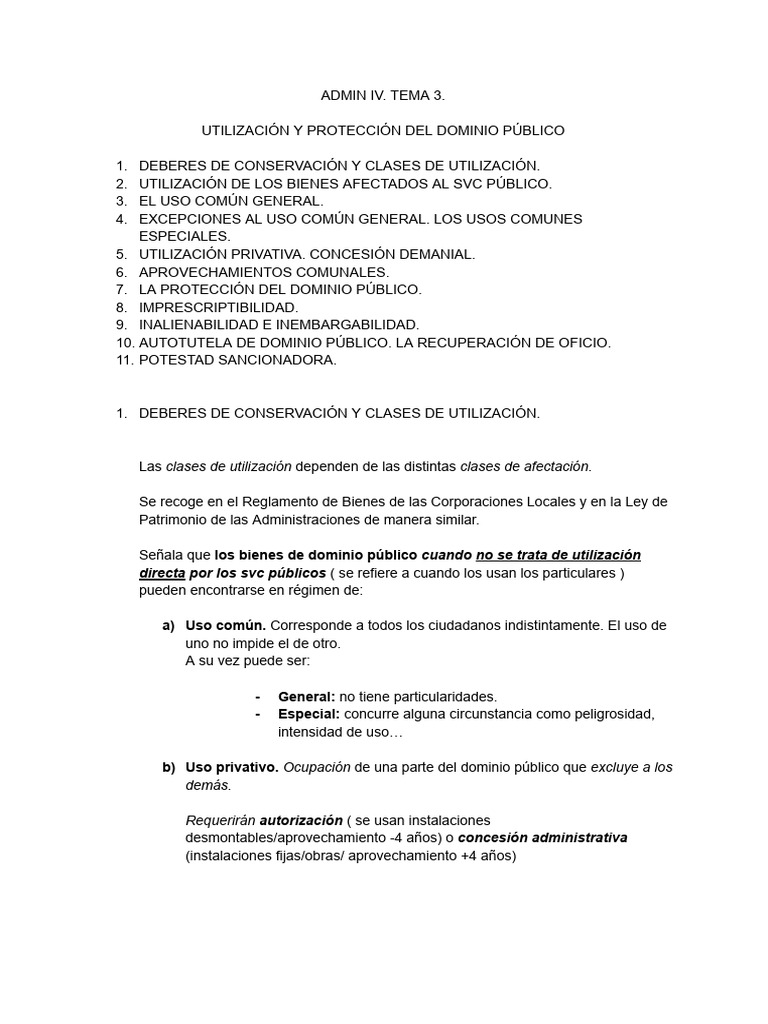 ADMIN IV. Tema 3. Utilización y Protección Domino Público. | PDF