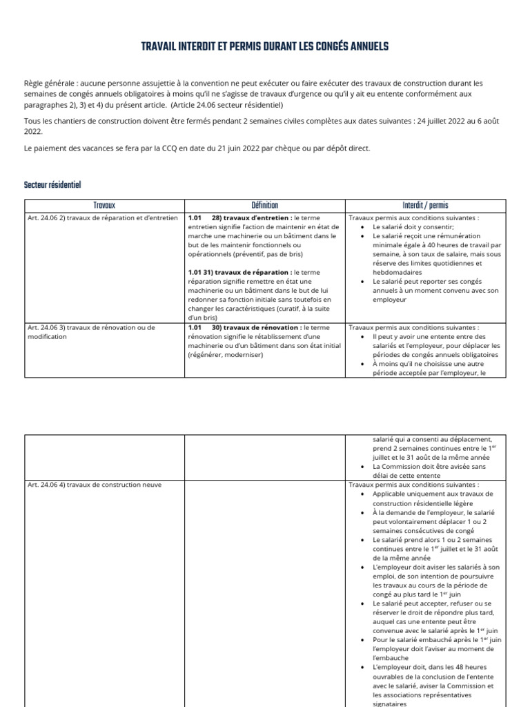 Travail Interdit Et Permis Pendant Les Conges Annules Obligatoires 2 | PDF