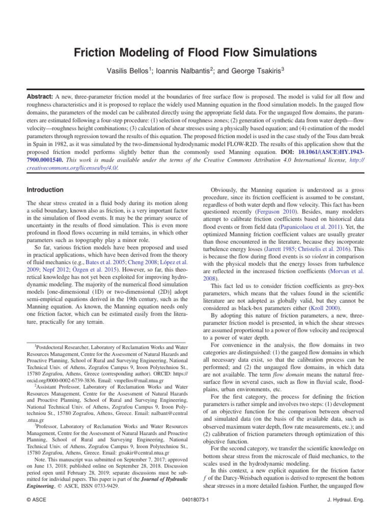 Friction Modeling of Flood Flow Simulations Jurnal | PDF