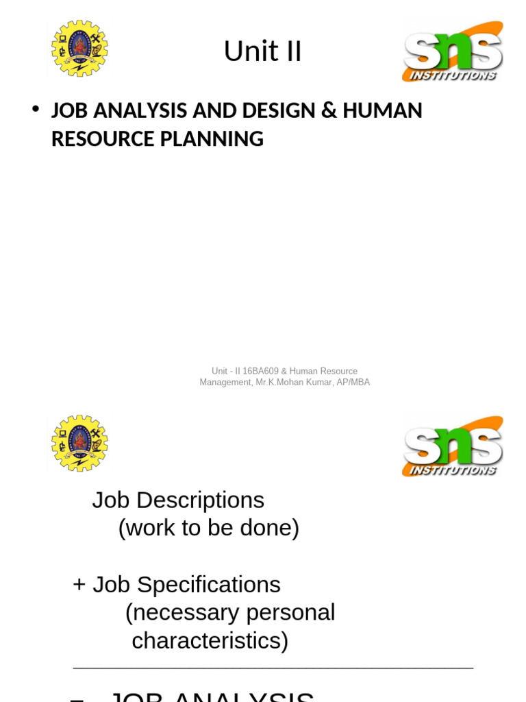 Unit II: Job Analysis and Design & Human Resource Planning | PDF