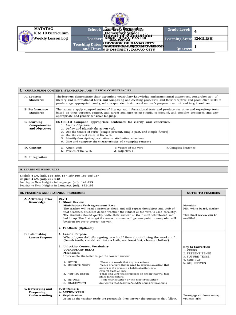 DLL Matatag - Math 4 Q1 Week5 | PDF