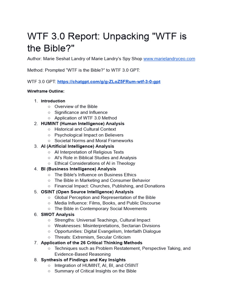 WTF 3.0 Report - WTF Is The Bible | PDF | Bible | Artificial Intelligence