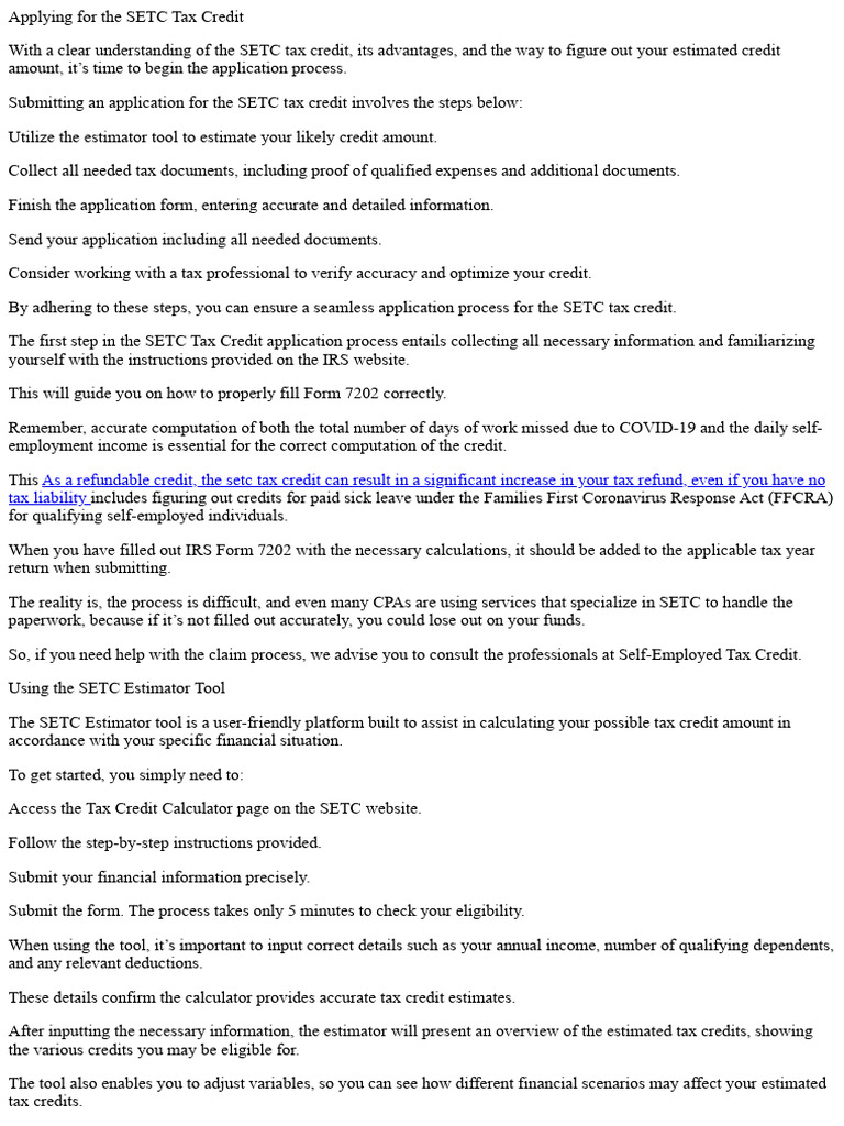 Applying For The SETC Tax Credit 225606 | PDF | Taxes | Finance & Money ...