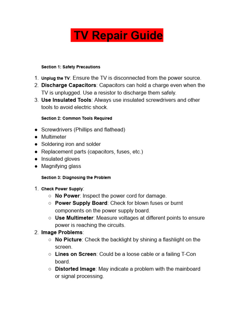 Notebook - TV Repair Guide | PDF
