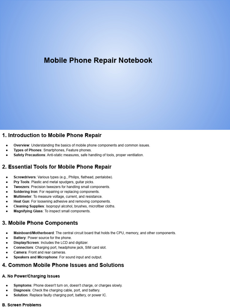 Mobile Phone Repair Notebook | PDF