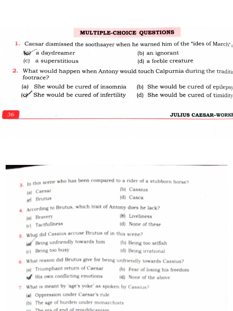 Julius Caesar Act 1 Scene 2 MCQ Ans | PDF