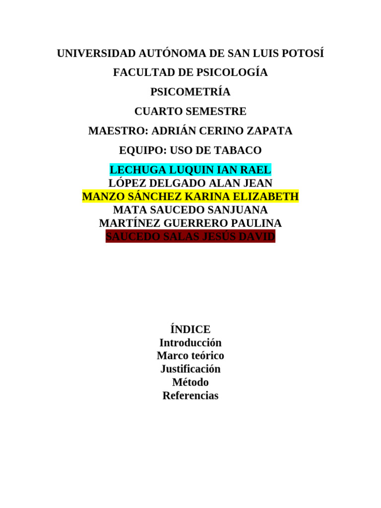 Marco Teórico de Test Uso de Tabaco en Estudiantes Universitarios | PDF ...