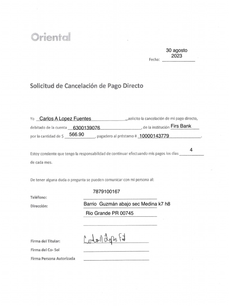 CANCELACION DE DEBITO DIRECTO | PDF