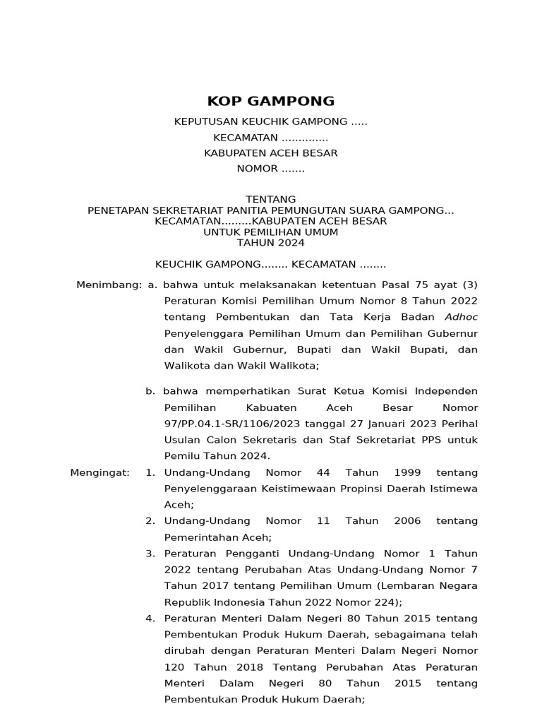 Template SK Sek PPS Keuchik Revisi | PDF