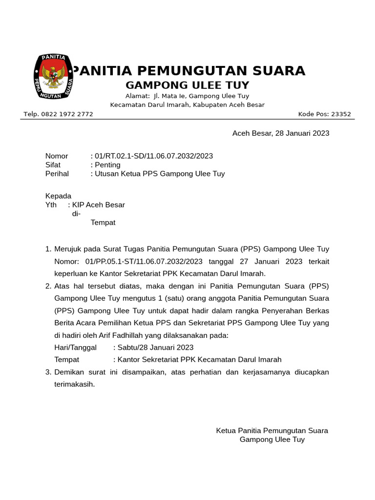 Surat Utusan Ketua PPS | PDF
