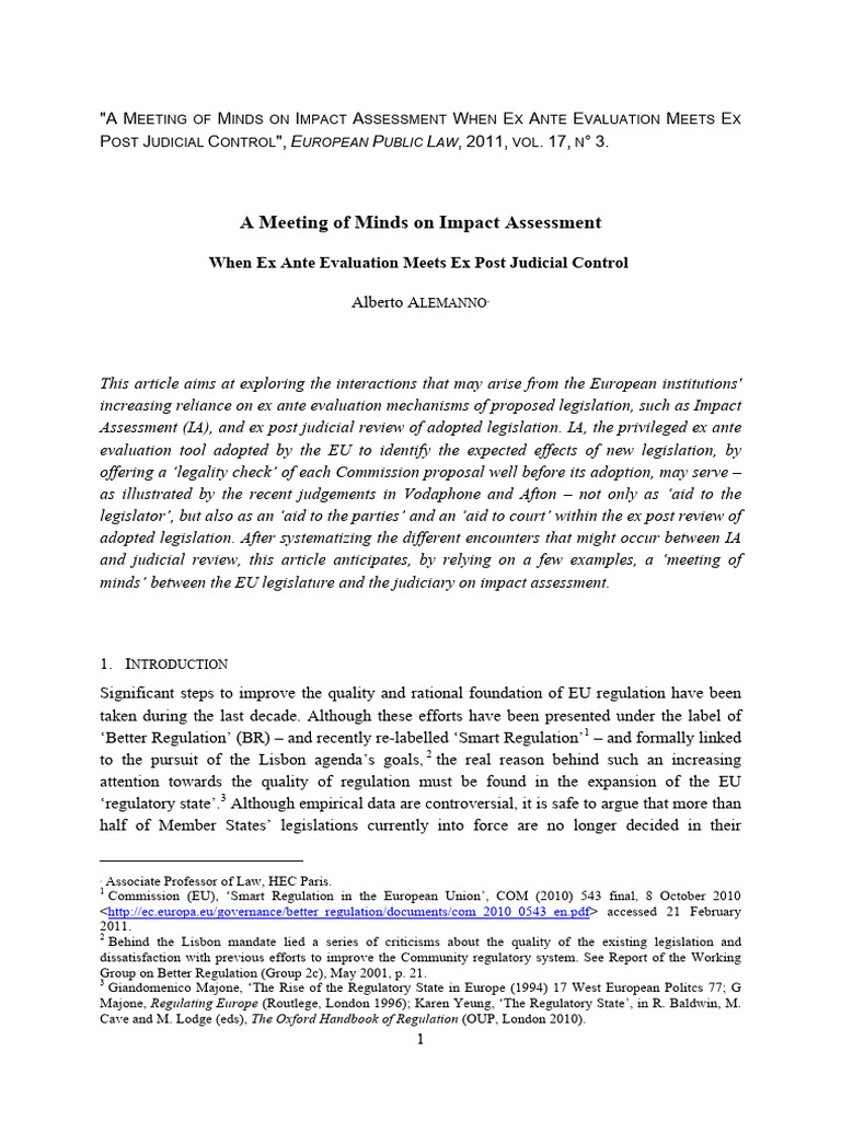 A Meeting of Minds On Impact Assessment - When Ex Ante Evaluation Meets ...