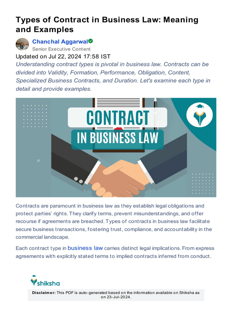 Types of Contract in Business Law: Meaning and Examples: Chanchal ...