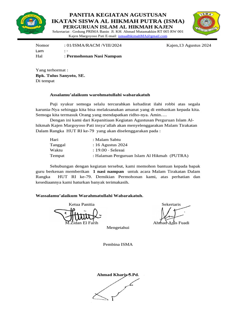 Surat Permohonan Nasi Nampan | PDF