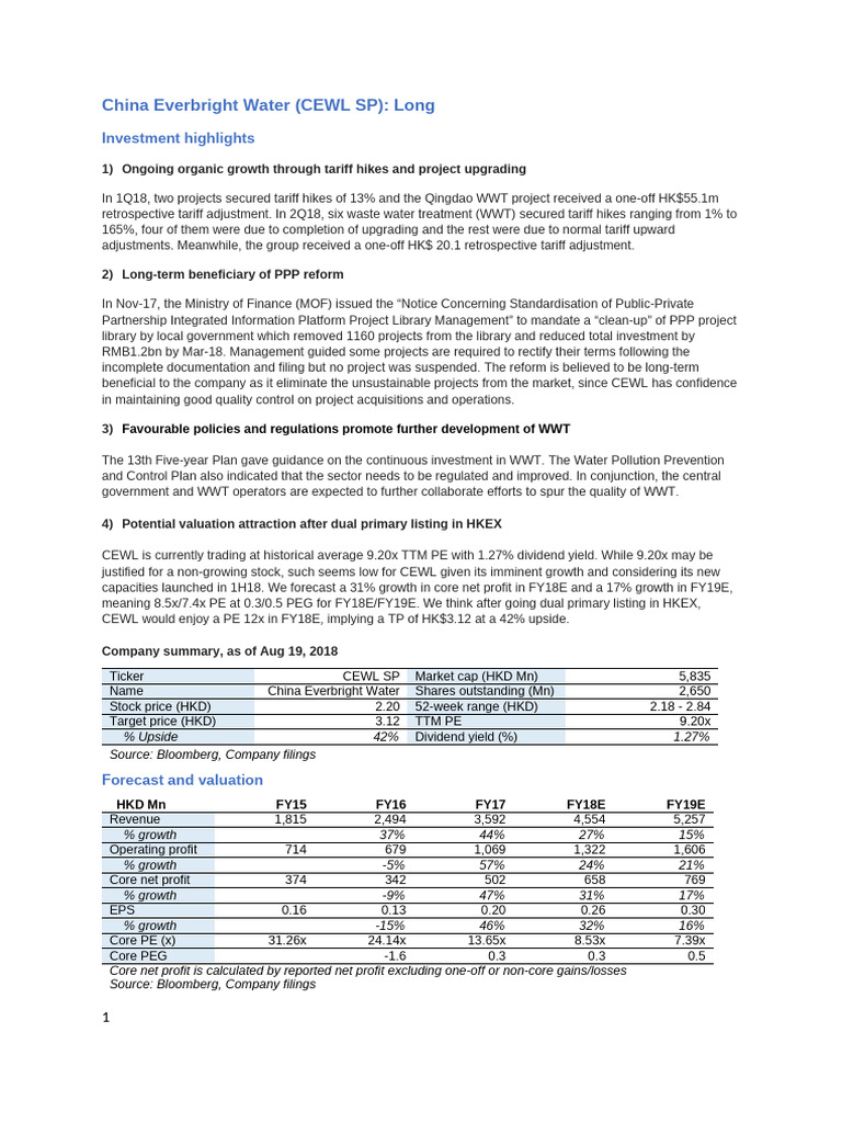 China Everbright Water (CEWL SP) | PDF | Water | Technology & Engineering