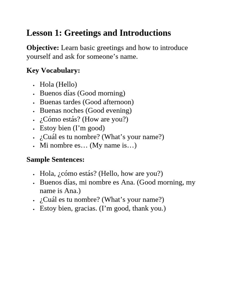 Spanish Lesson 1 - Greetings and Introductions | PDF
