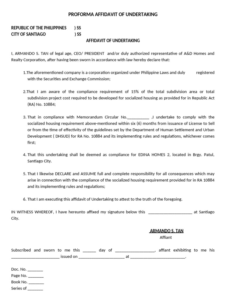 Affidavit of Undertaking | PDF