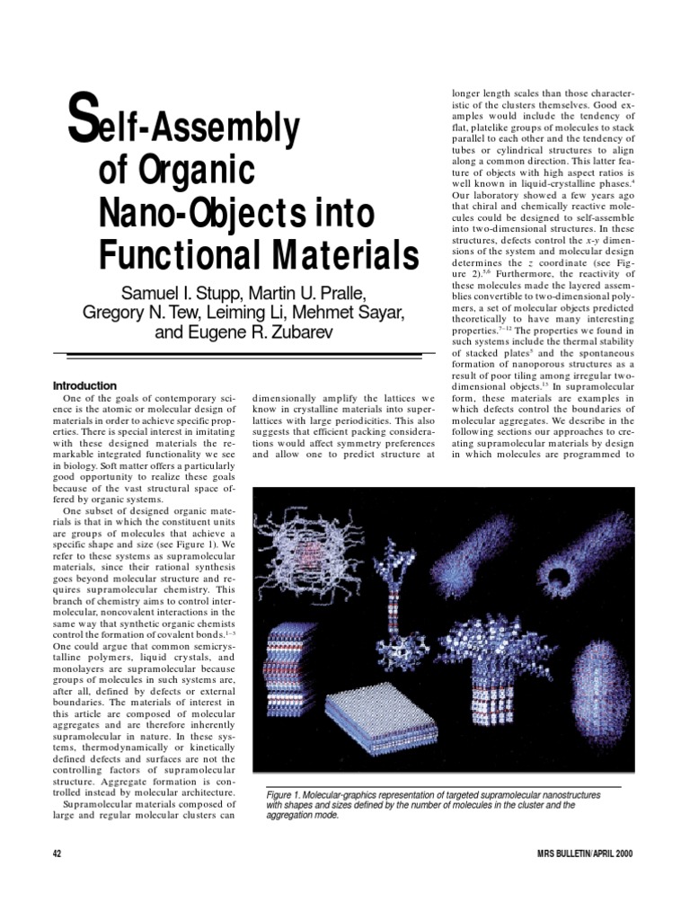 Samuel I. Stupp Et Al - Self-Assembly of Organic Nano-Objects Into ...