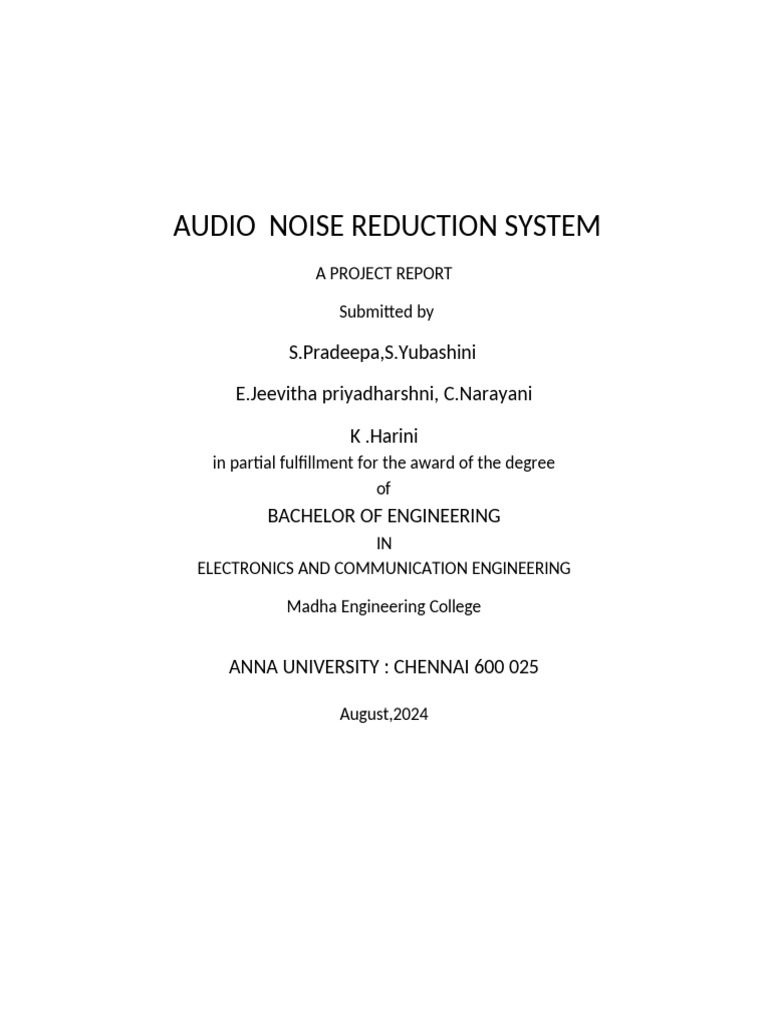 Audio Noise Reduction System | PDF