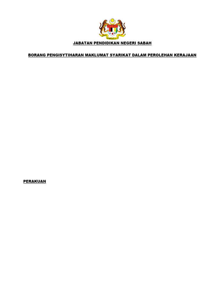 Lampiran A2 - Borang Pengisytiharan Maklumat Syarikat Dalam Perolehan Kerajaan | PDF