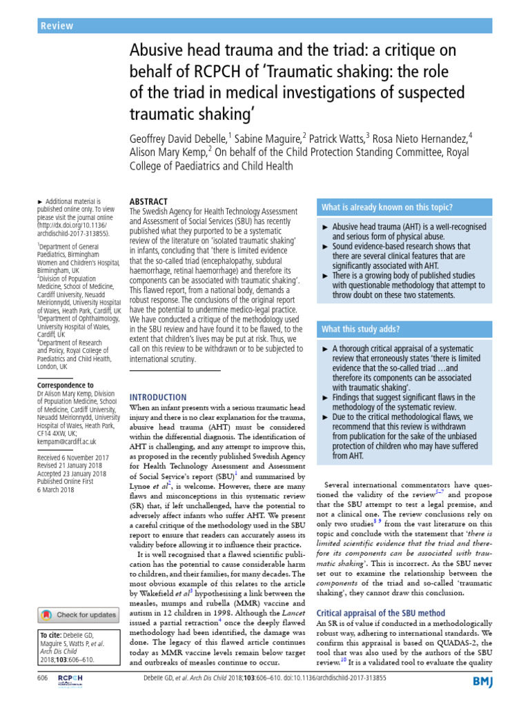 Abusive Head Trauma and The Triad A Critique On Behalf of RCPCH of ...