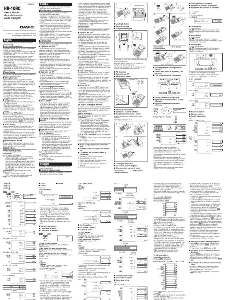 Manual Sumadora Casio HR-10RC | PDF