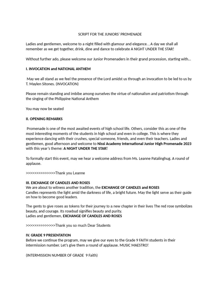 Script For The Junior Prom | PDF