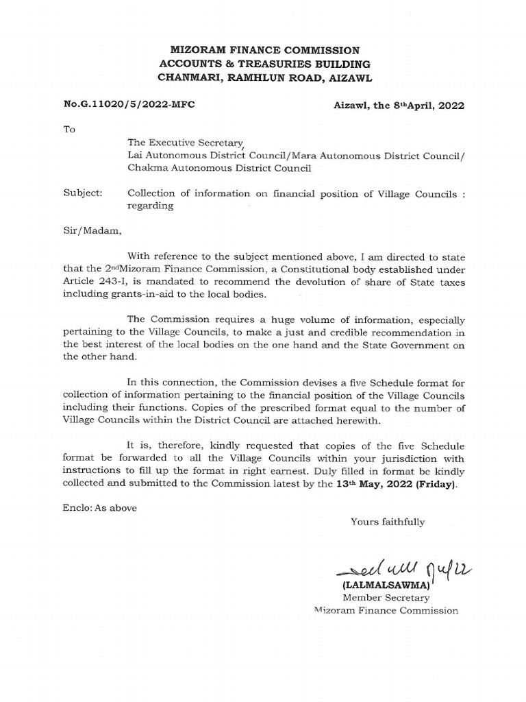 Letter To ES, LADC, MADC & CADC On Financial Position of VCs Under ADCs ...