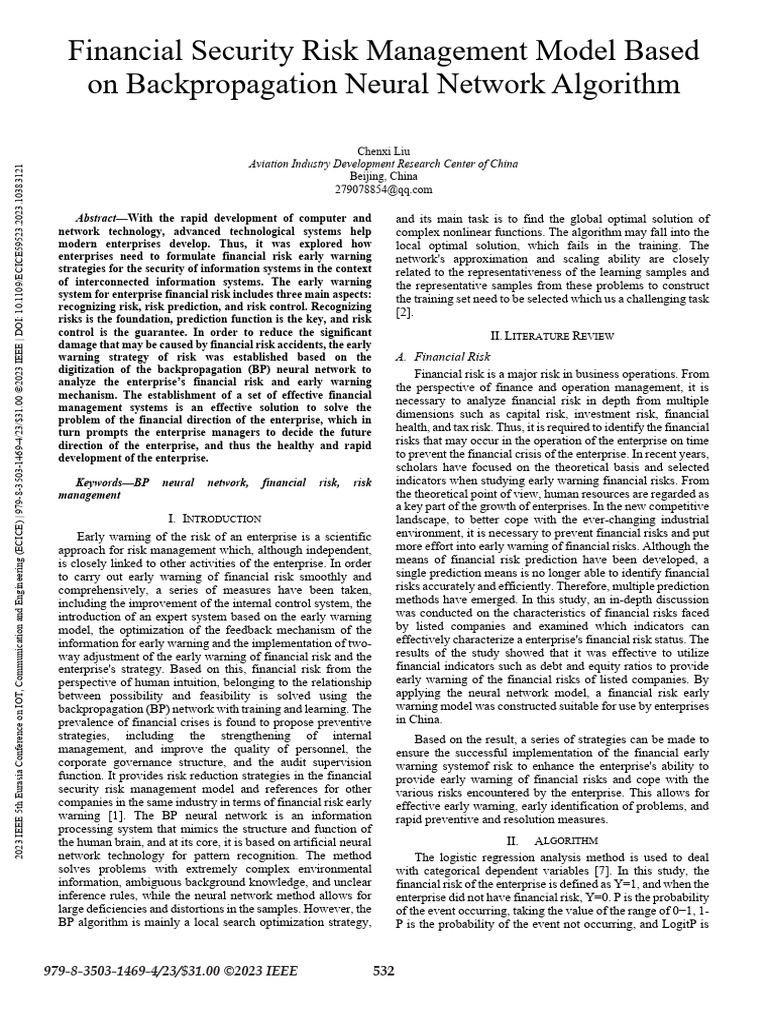 Financial Security Risk Management Model Based On Backpropagation Neural Network Algorithm | PDF