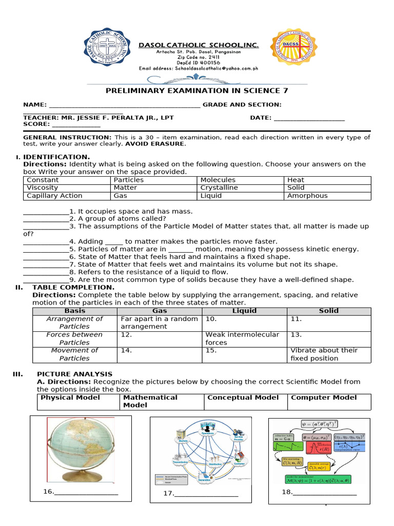 Science 7 Tqs With Tos for Prelim | PDF | Liquids | Gases
