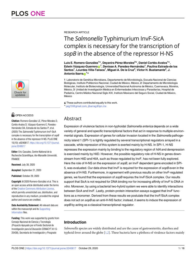 The Salmonella Typhimurium InvF-SicA | PDF