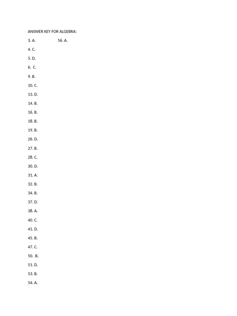 Algebra Answer Keys | PDF