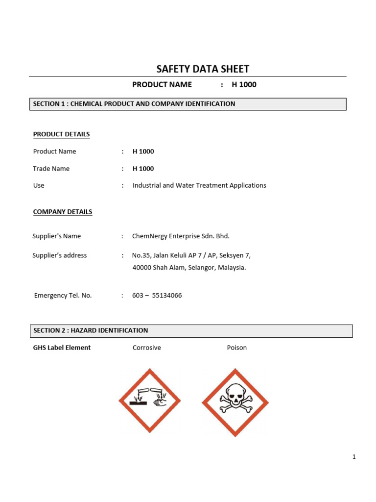 SDS H 1000 - e - W19 (HCL 10%) | PDF