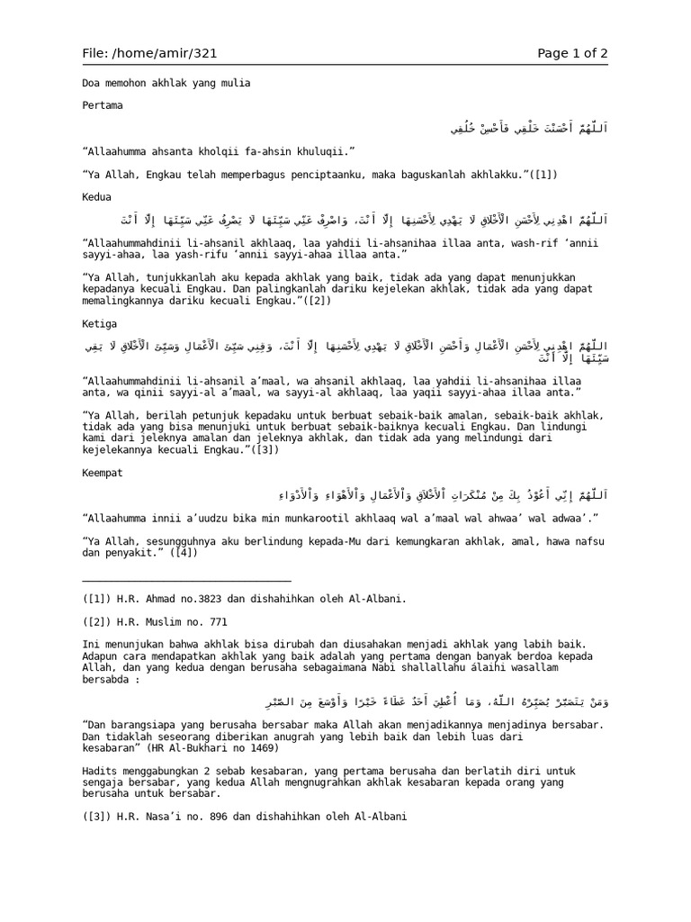 DOa Memohon Akhlak Yang Mulia | PDF