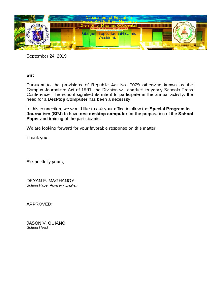 Letter For Computer Request | PDF