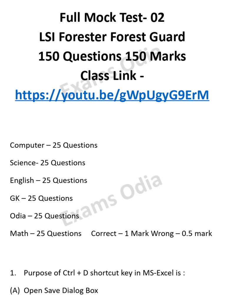 Full Mock Test - 02 LSi Forester Forest Guard | PDF