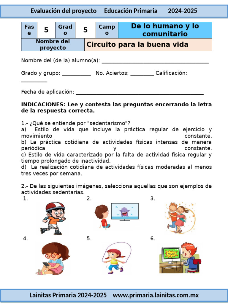 5to Grado Septiembre - Examen 07 Circuito para La Buena Vida (2024-2025 ...