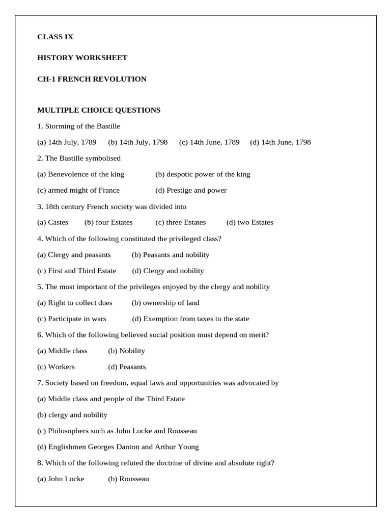 CLASS IX French Revolution WS | PDF