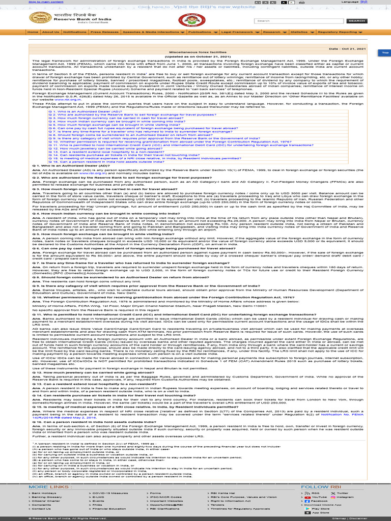 Reserve Bank of India - FAQs | PDF